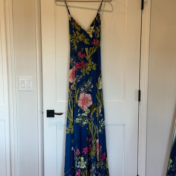 Lulus | Dresses | Lulus Still The One Blue Floral Print Satin Maxi ...